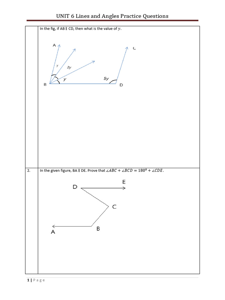 Unit 6 Lines and Angles Worksheet 1 | PDF