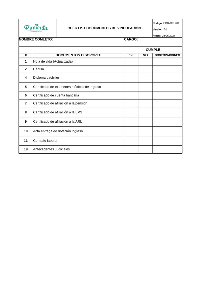Chek List Documentos | PDF | Documento de identidad