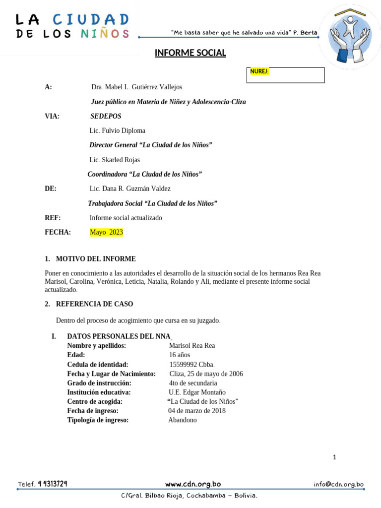 Informe Social Hns Rea Rea | PDF | Educación Secundaria