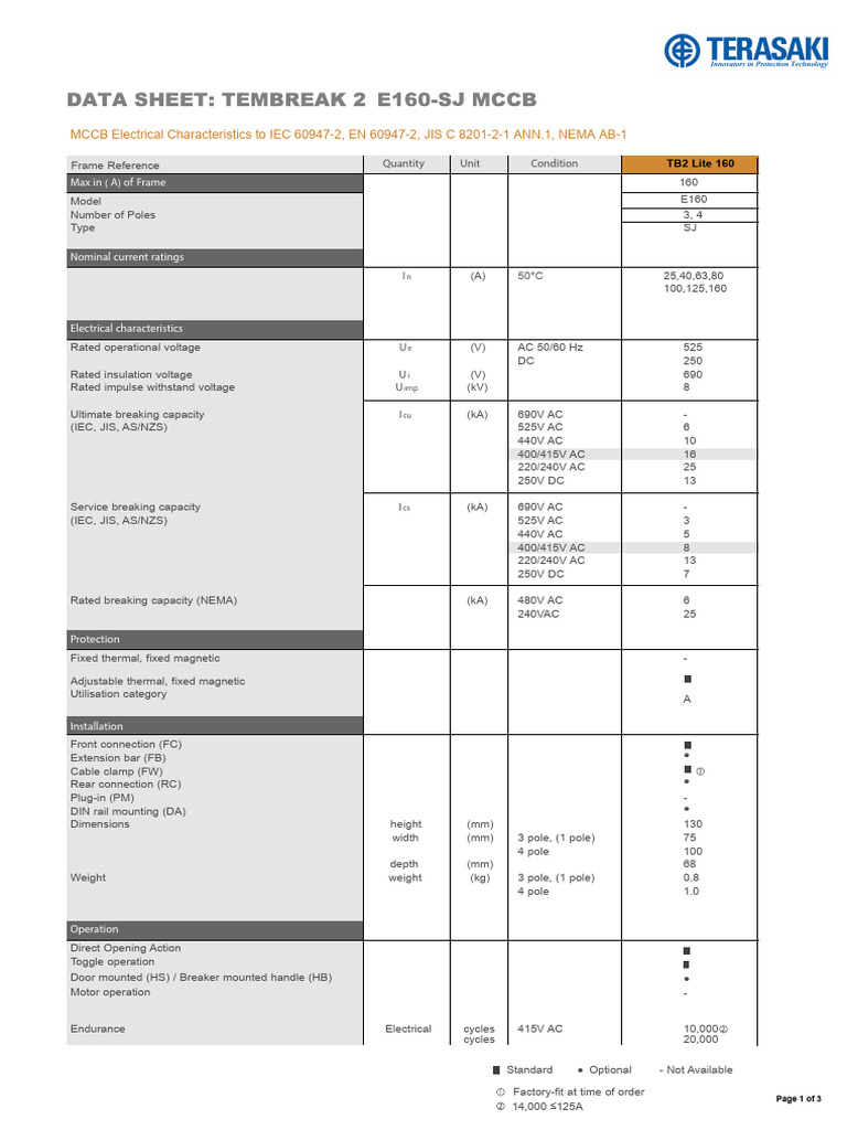 Protek Electronics - MCCB Data Sheet | PDF | Alternating Current | Voltage