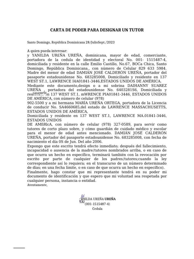 Carta de Poder para Designar Un Tutor | PDF | Política | Derecho