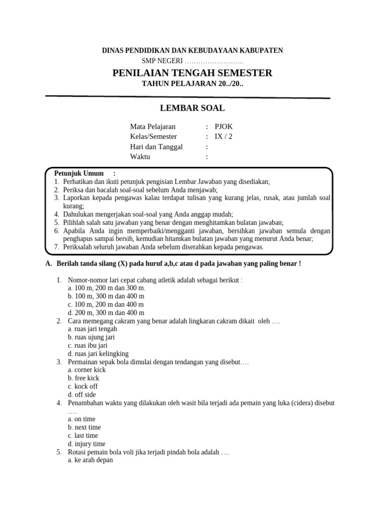 Soal Pts 2 Pjok Kelas Ix k13 | PDF