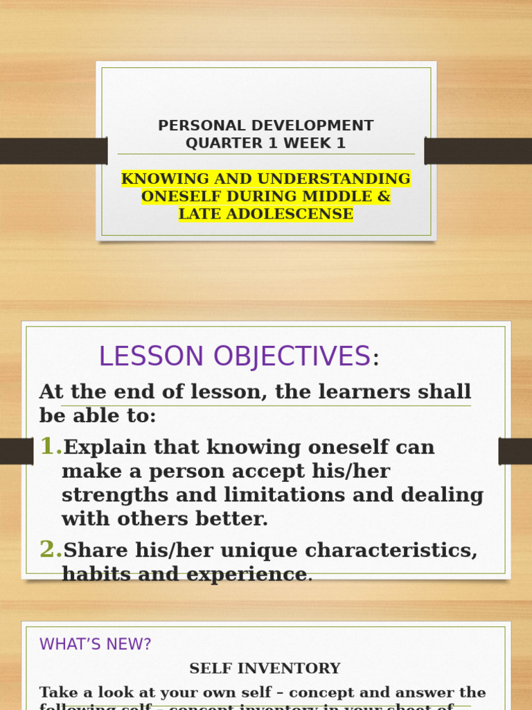 Personal Development Lesson 1 | PDF | Experience | Knowledge
