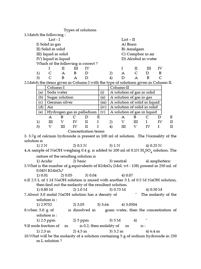 Solutions MCQ | PDF | Vapor | Solubility
