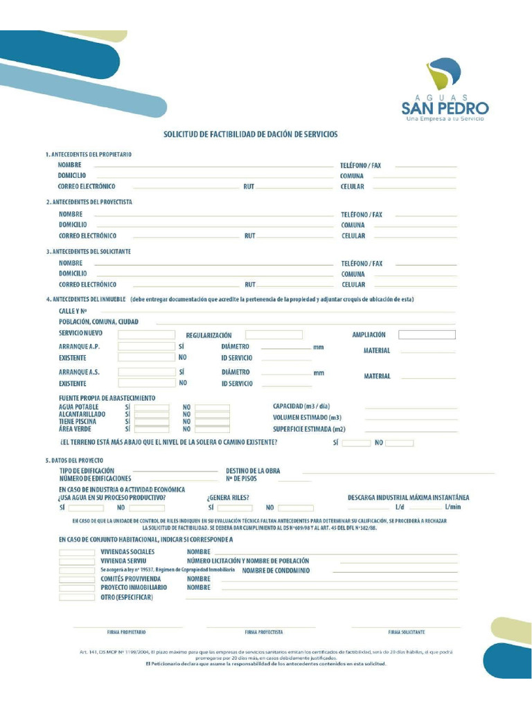 Solicitud de Factibilidad de Dación de Servicios | PDF