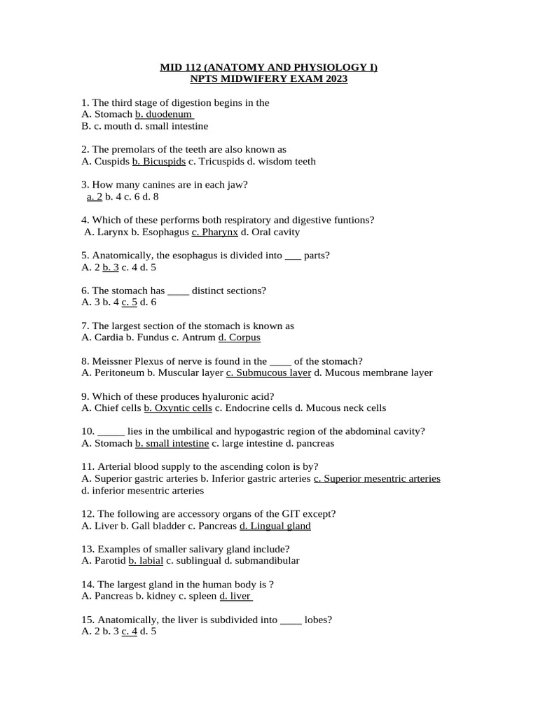 midwifery-obj-exam-2023 | PDF | Stomach | Lung