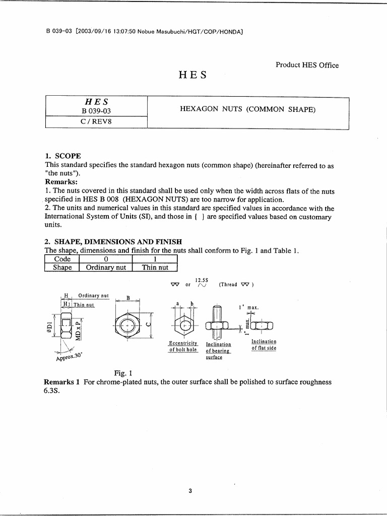 HES B039 03 (Rev.08) HEXAGON NUTS (COMMON SHAPE) (09-2003) | PDF