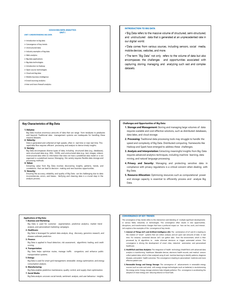 Unit 1 Handouts | PDF | Apache Hadoop | Big Data