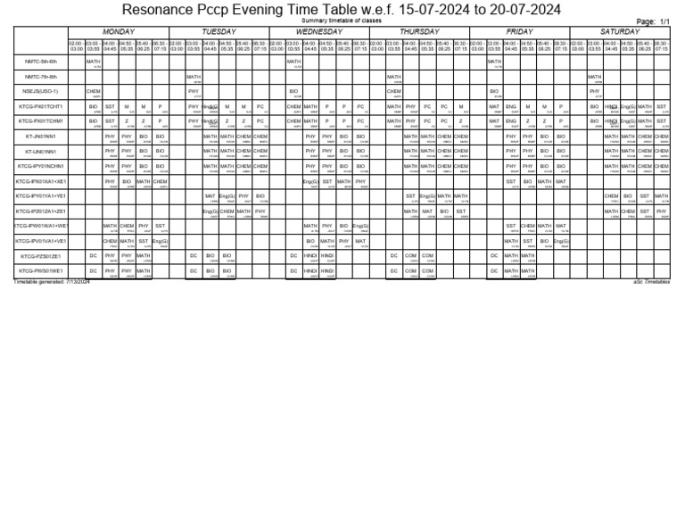 Evening Time Table W e F 15-07-2024 To 20-07-2024 | PDF