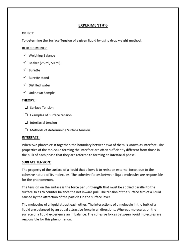 EXPERIMENT 6 PP SEM 2 | PDF | Liquids | Surface Tension