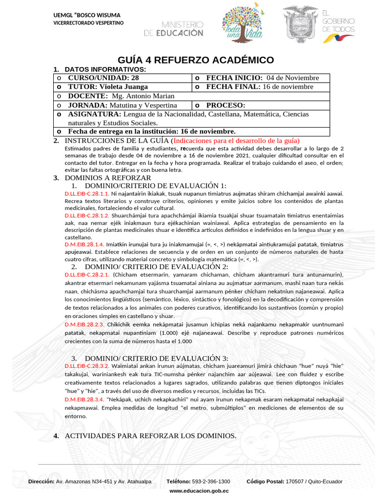 Guia 4 Refuerzo Academico 4° Grado Imprimir | PDF | Comunicación humana | Lingüística