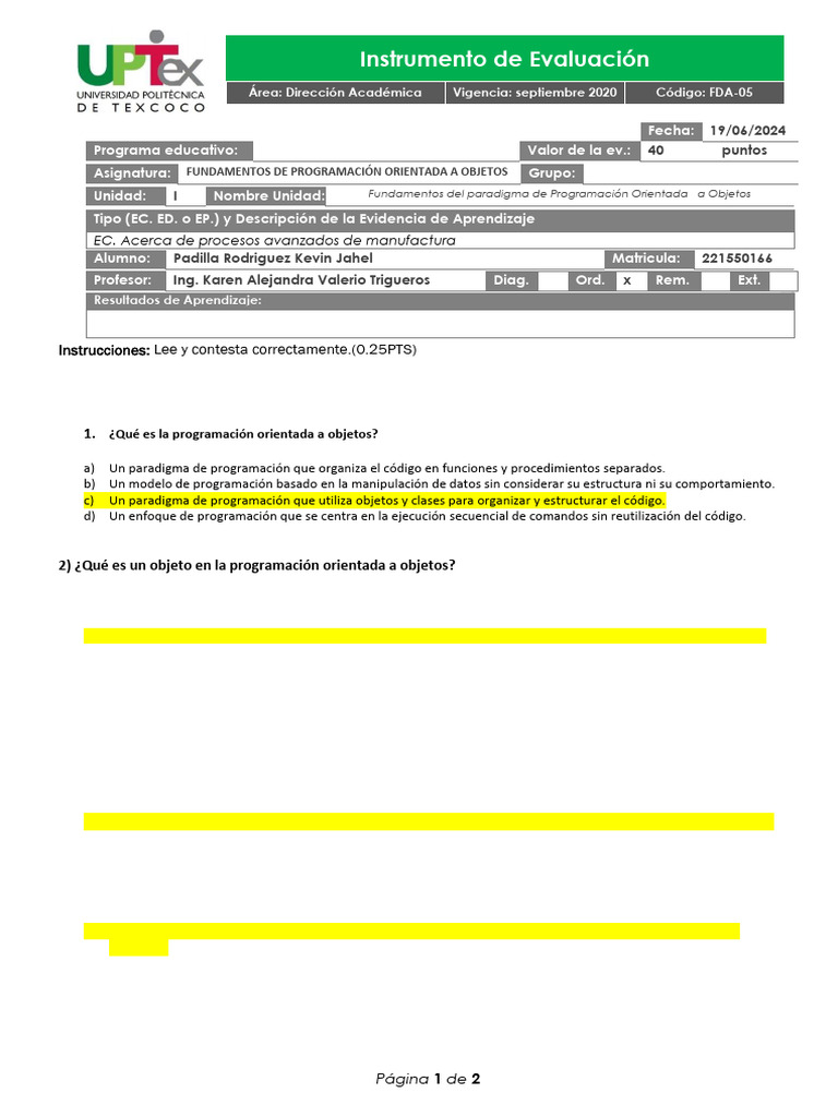 Examen1 Kev | PDF | Objeto (informática) | Clase (Programación informática)