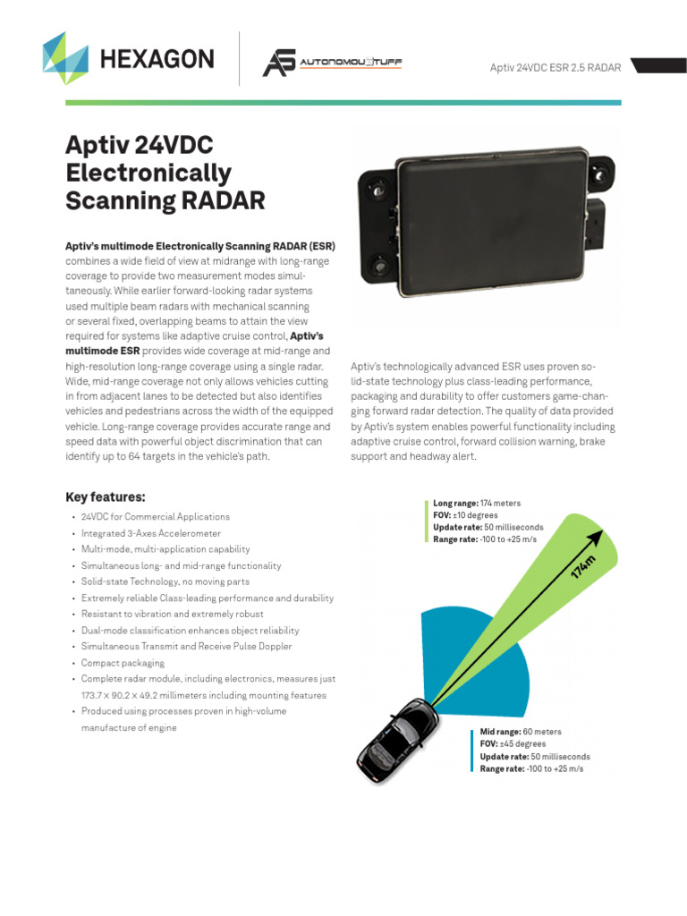 Aptiv Esr 25 24v Datasheet | PDF | Radar | Electronics