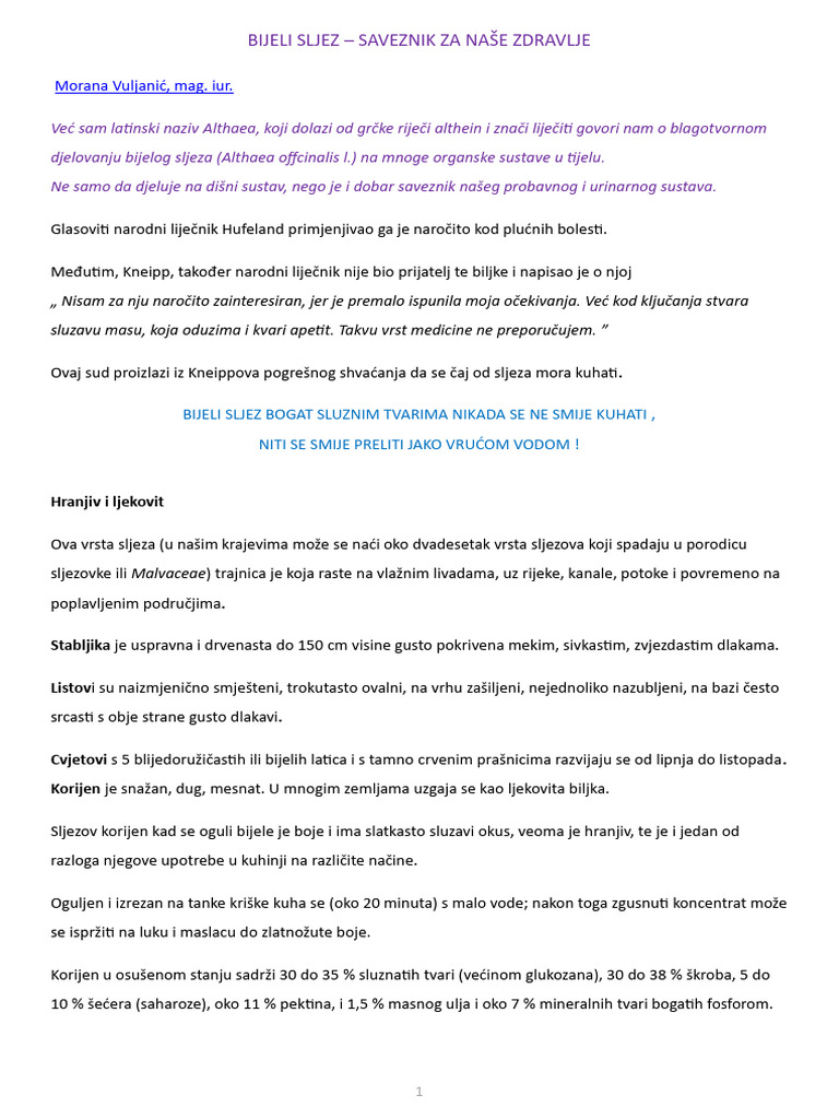 Bijeli Sljez - Saveznik Za Naše Zdravlje | PDF