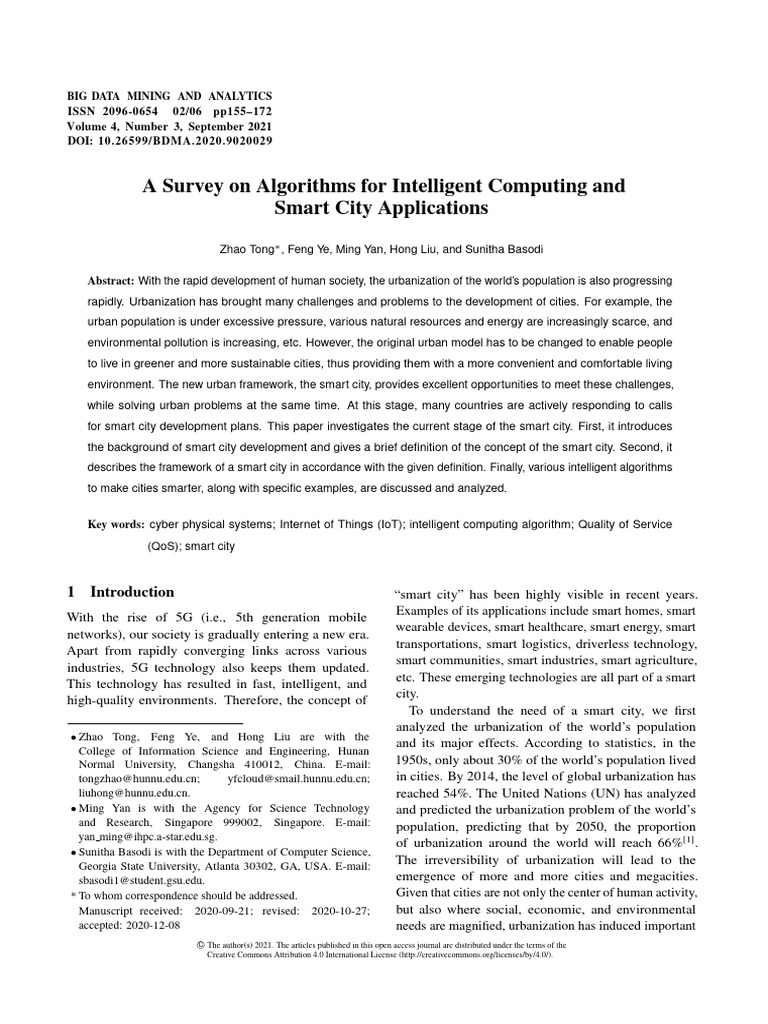 A Survey On Algorithms For Intelligent Computing and Smart City ...