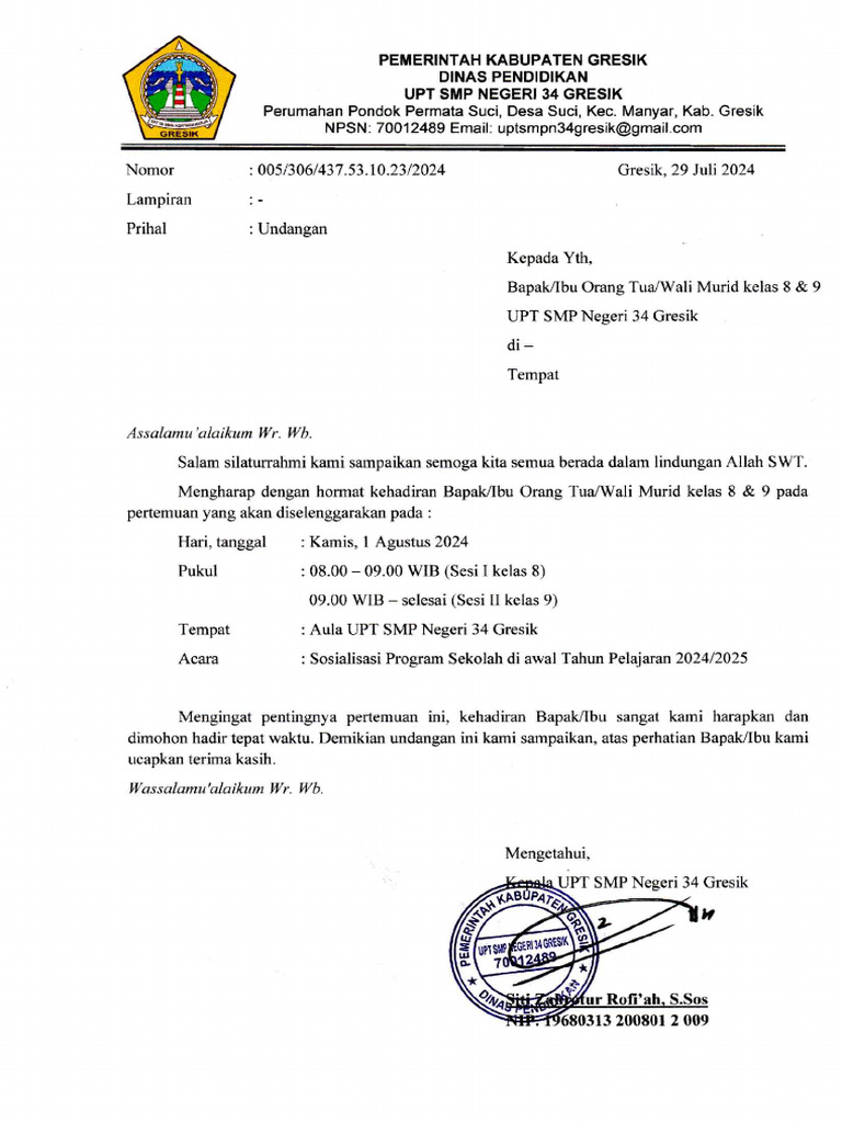 Undangan Wali Murid 89, 1 Agt 2024 | PDF
