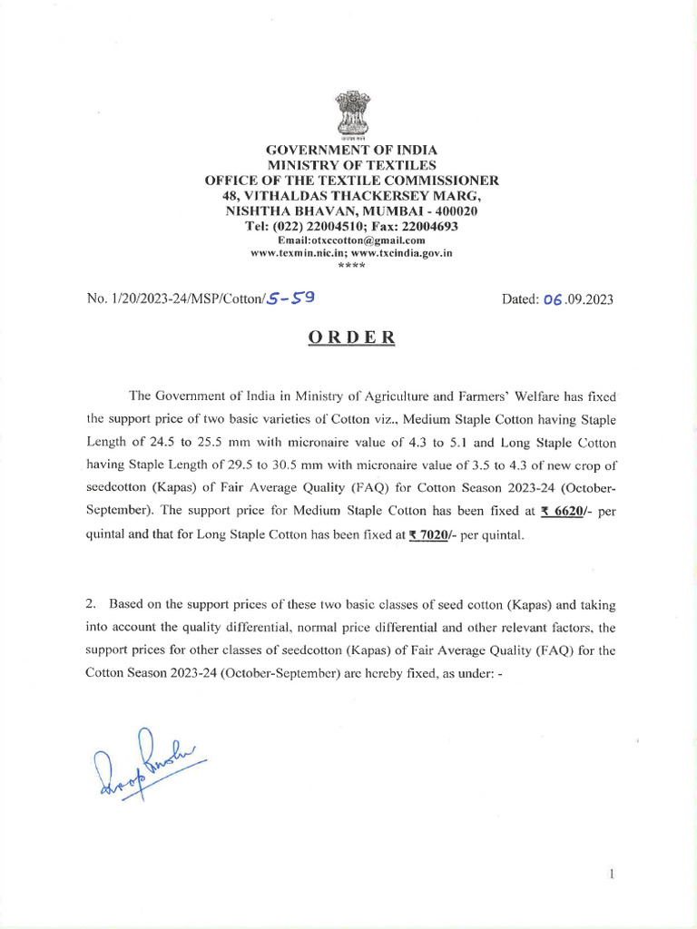 MSP Order 2023-24 English | PDF