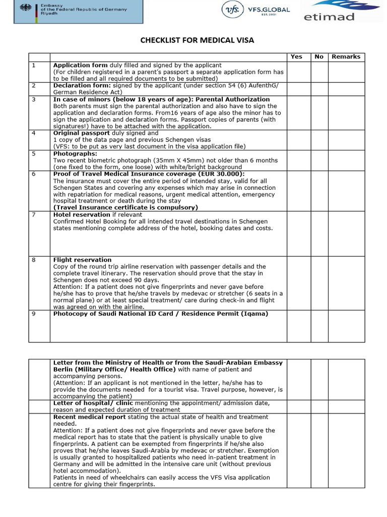 Medical Visa Application Checklist | PDF | Travel Visa | Patient