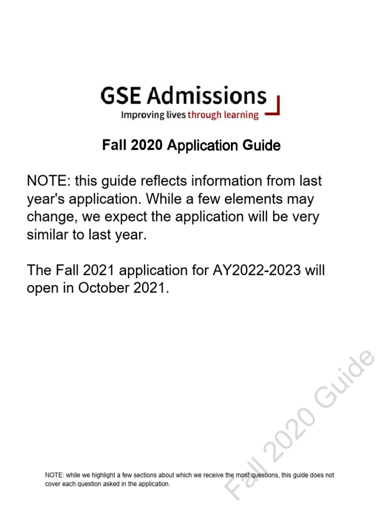 GSE Application Guide PDF - Fall 2020 | PDF | Academic Degree ...