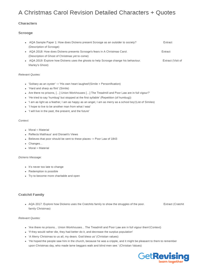 A Christmas Carol: Characters & Quotes Analysis | PDF | Ebenezer ...