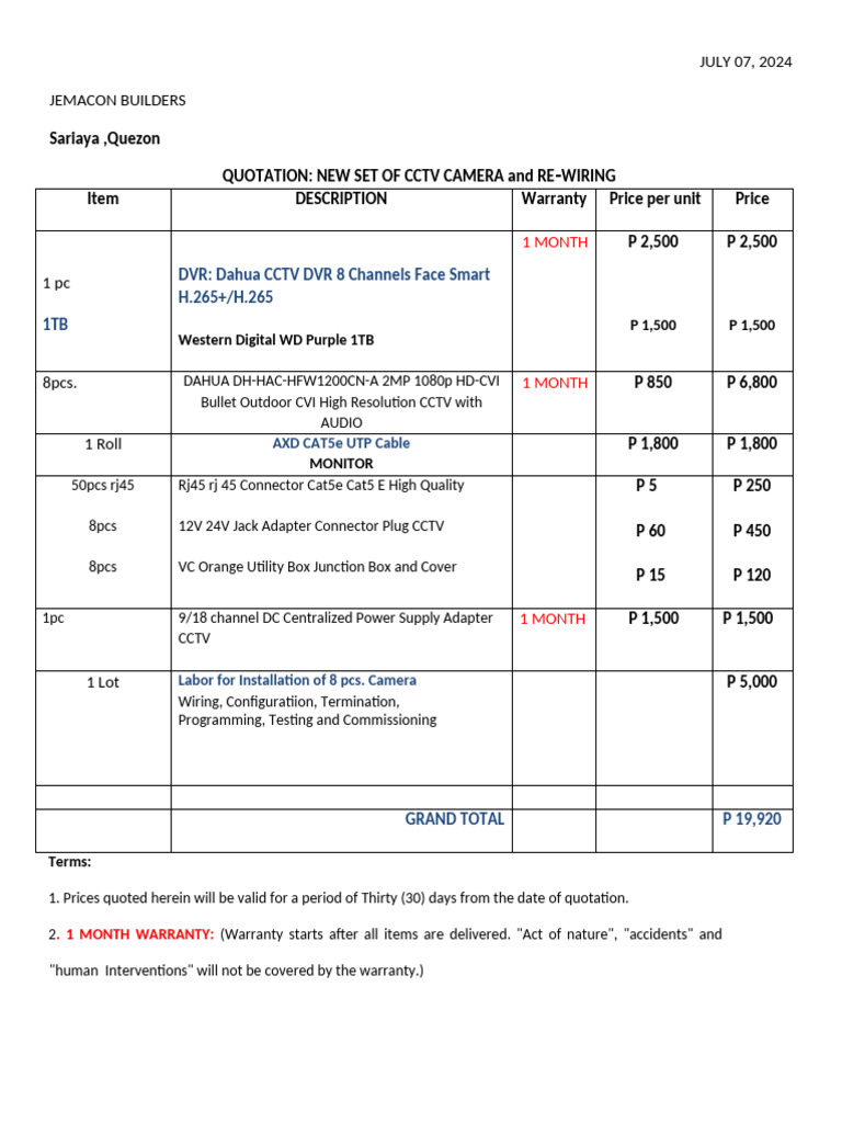 CCTV Quotation | PDF