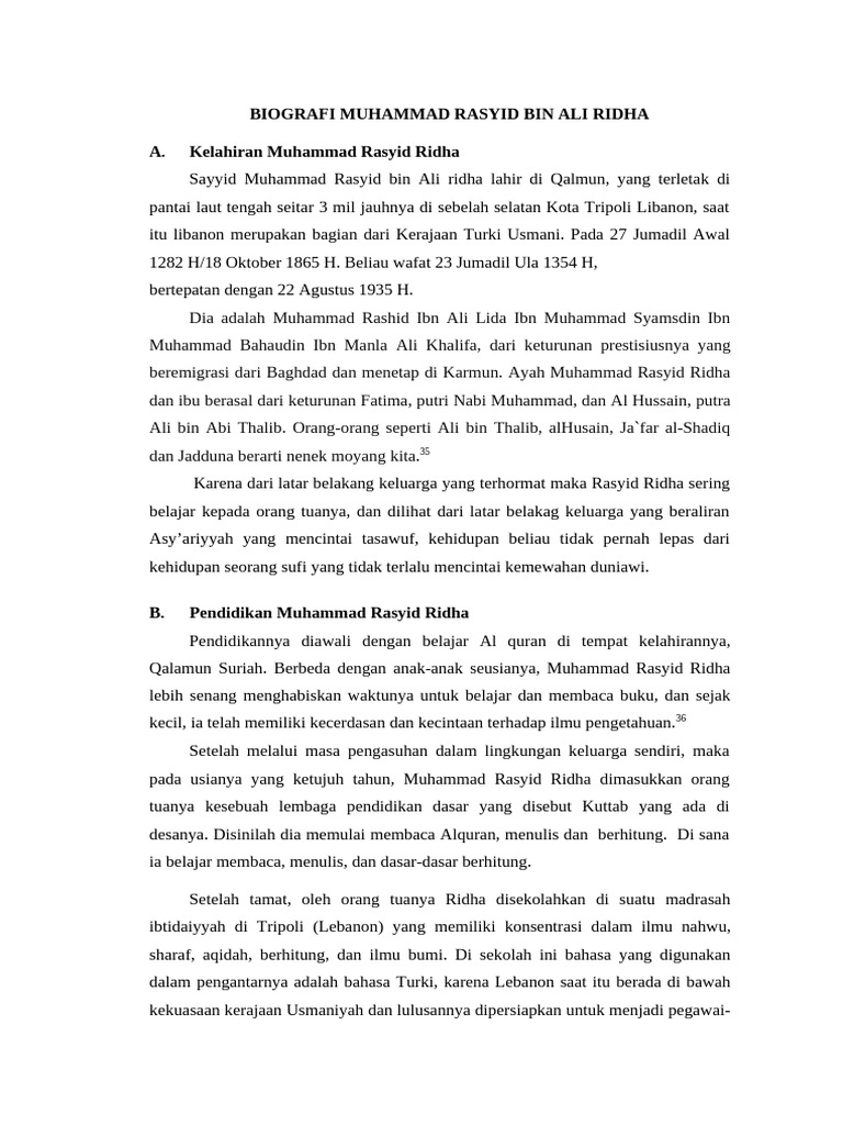 Biografi Muhammad Rasyid Ridha | PDF | Agama & Spiritualitas | Klasik