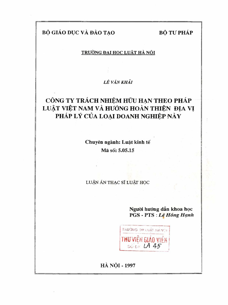 Công Ty Trách Nhiệm Hữu Hạn Theo Pháp Luật Việt Nam Và Hướng Hoàn Thiện ...