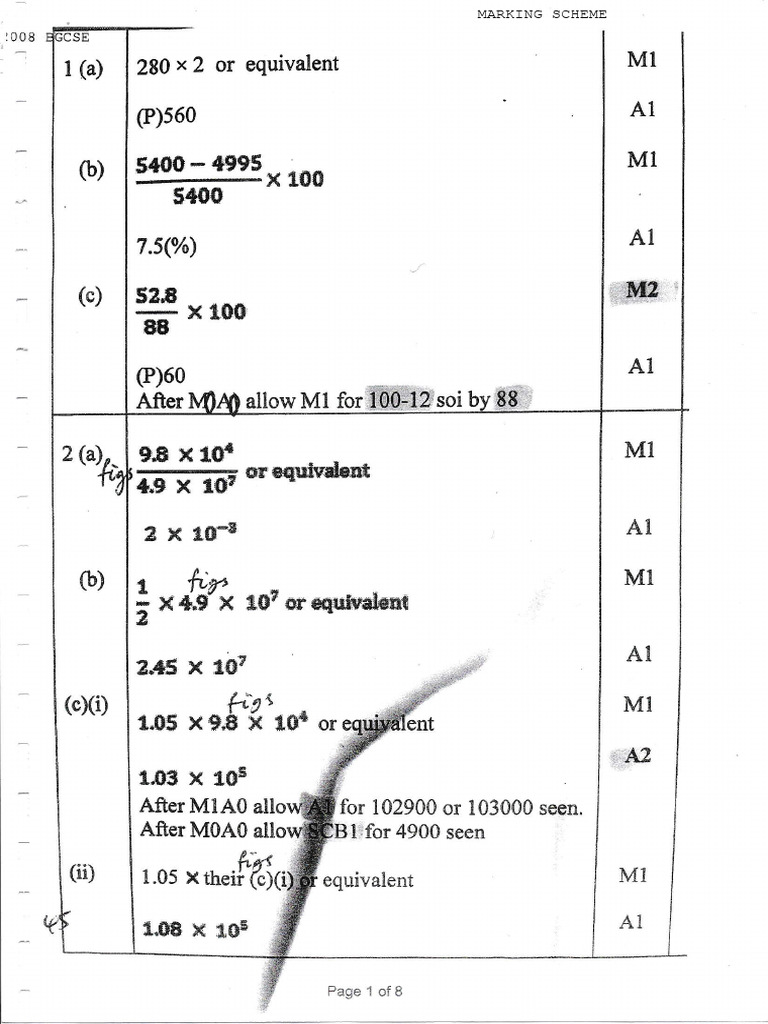 BGCSE Mathematics Paper 3 Marking Scheme | PDF | Mathematics