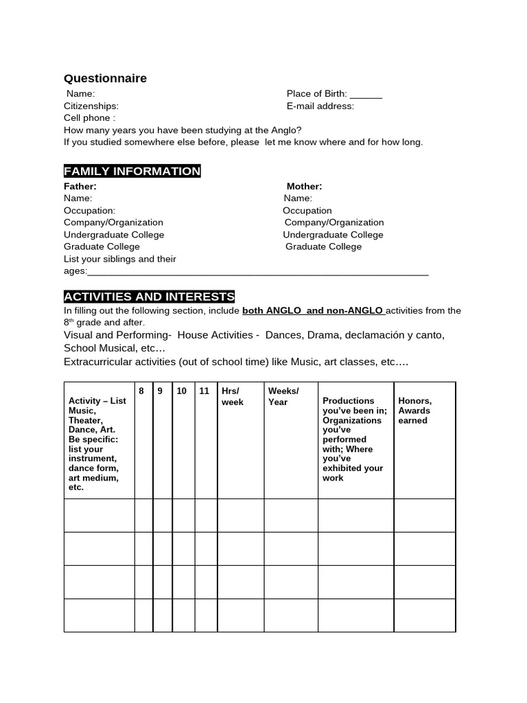 Blank Questionnaire | PDF | Cognition