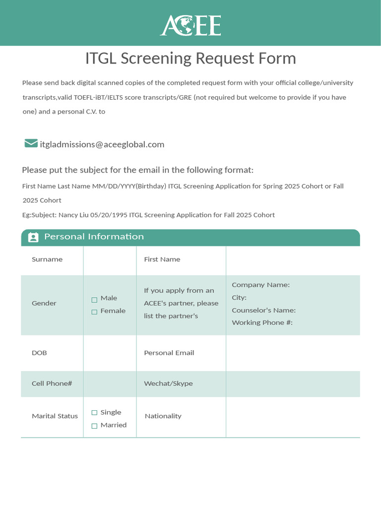 ITGL Screening Request Form 2025 | PDF | International English Language ...