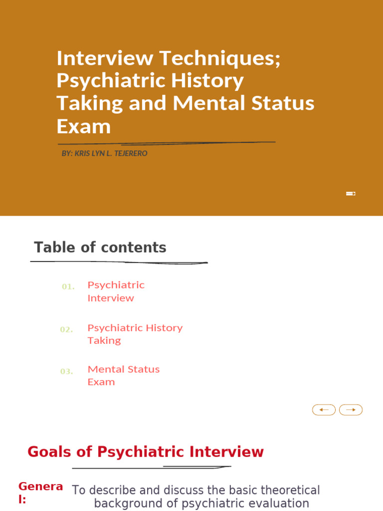 Interview Techniques; Psychiatric History Taking and Mental Status Exam ...