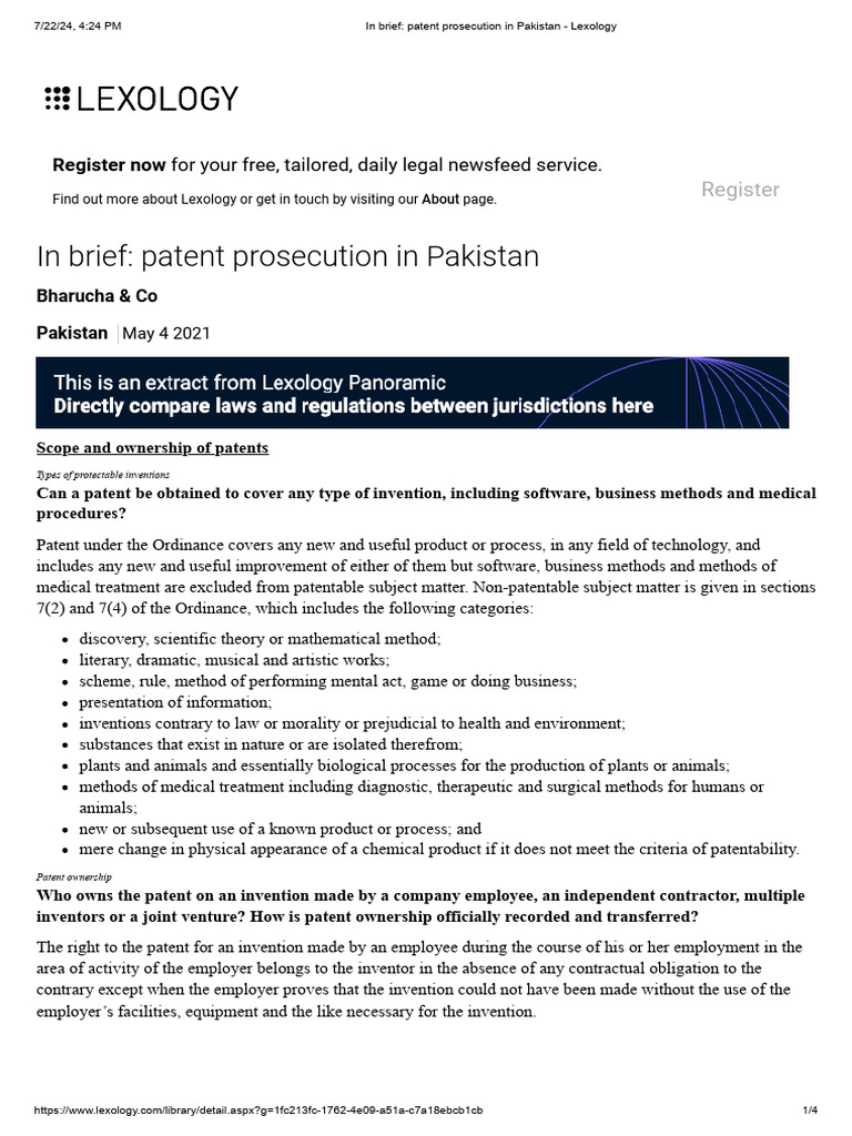 Patent Prosecution Overview in Pakistan | PDF | Patent Application | Patent