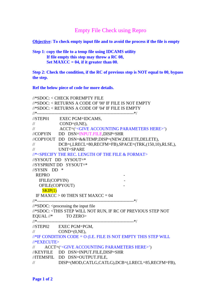 Check For Empty File Using REPRO | PDF | Computers | Technology & Engineering