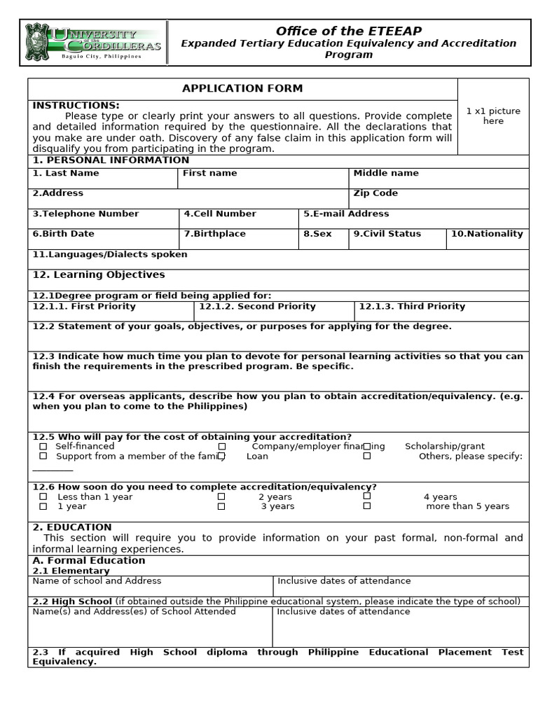 ETEEAP Application Form Guide | PDF | Diploma