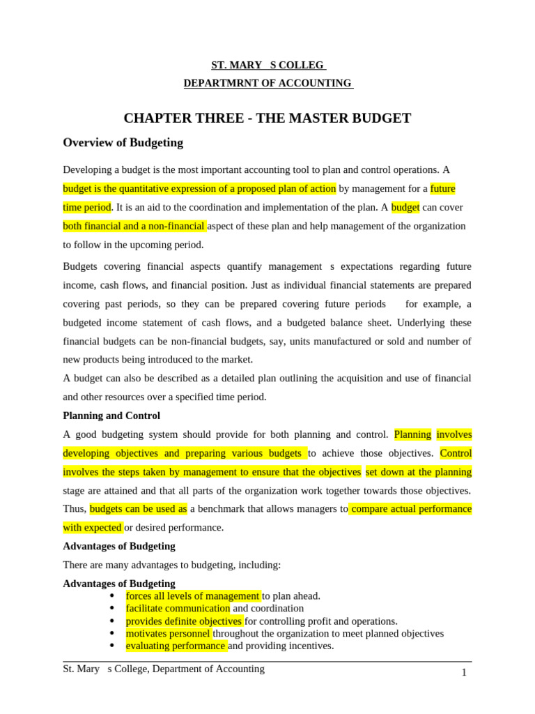 CHAPTER - 3 Master Budget (Edited) | PDF | Debits And Credits | Budget