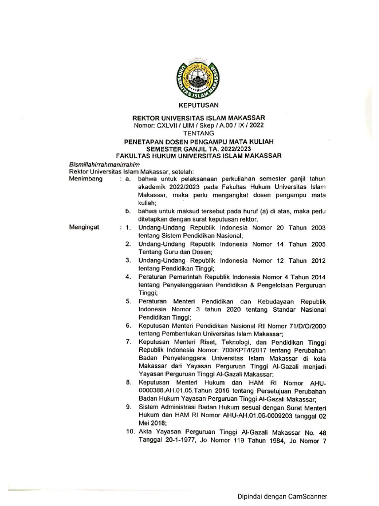 SK Penetapan Pengampu Mata Kuliah Ganjil 2022-2023 - Compressed | PDF