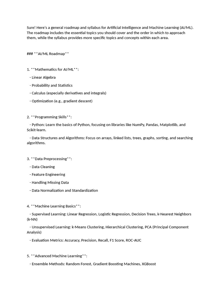 AIML Roadmap | PDF | Machine Learning | Artificial Neural Network