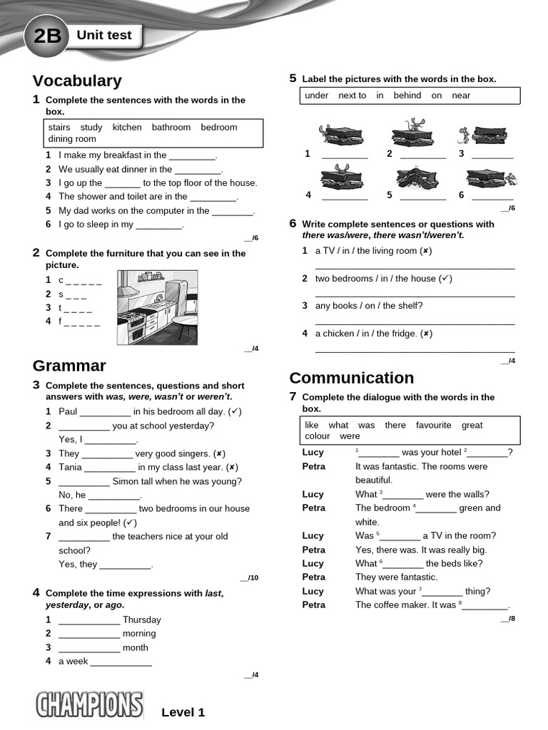 Champions Level 1 Unit Test 2 B | PDF | Home