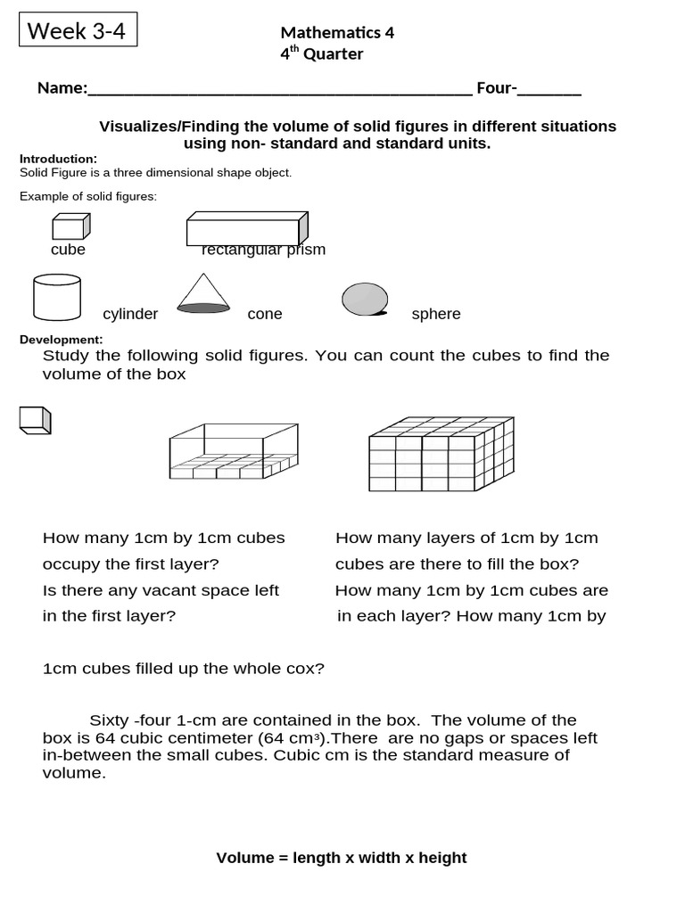 Volume of Solid Figures in Math 4 | PDF | Volume | Length