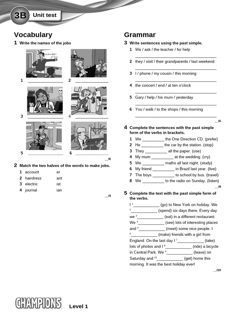 Champions Level 1 Unit Test 3 B | PDF | Linguistics