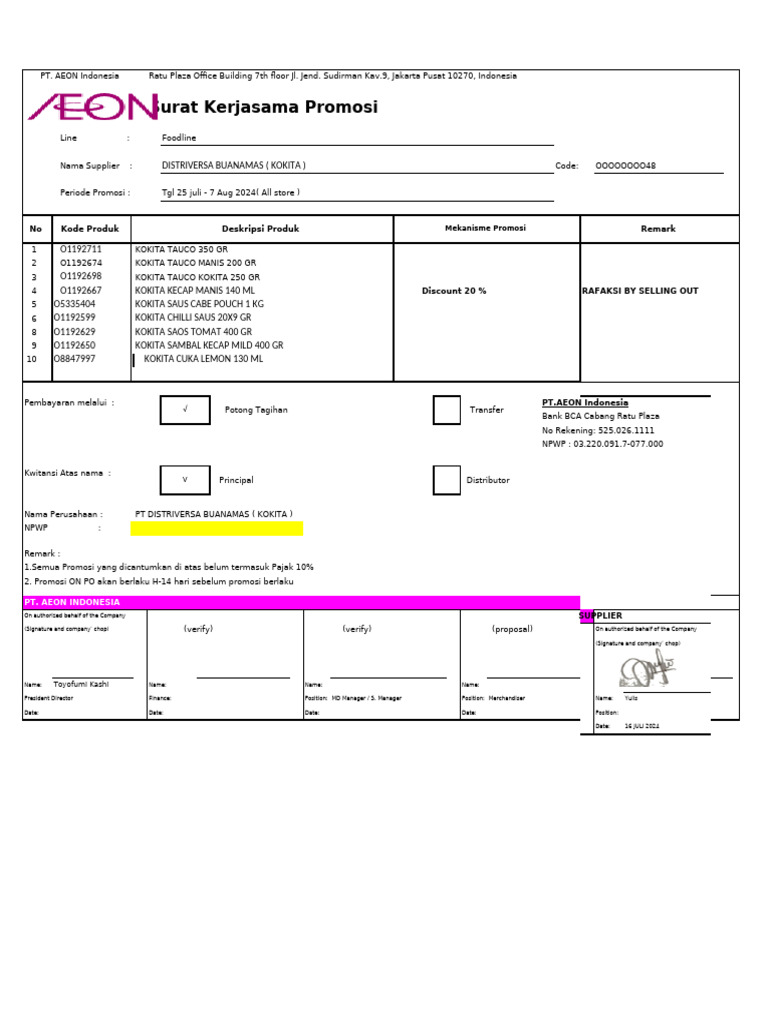 Form SKP Aeon 25 Juli - 7 Agusts 2024 | PDF | Cuisine | Southeast Asian Cuisine