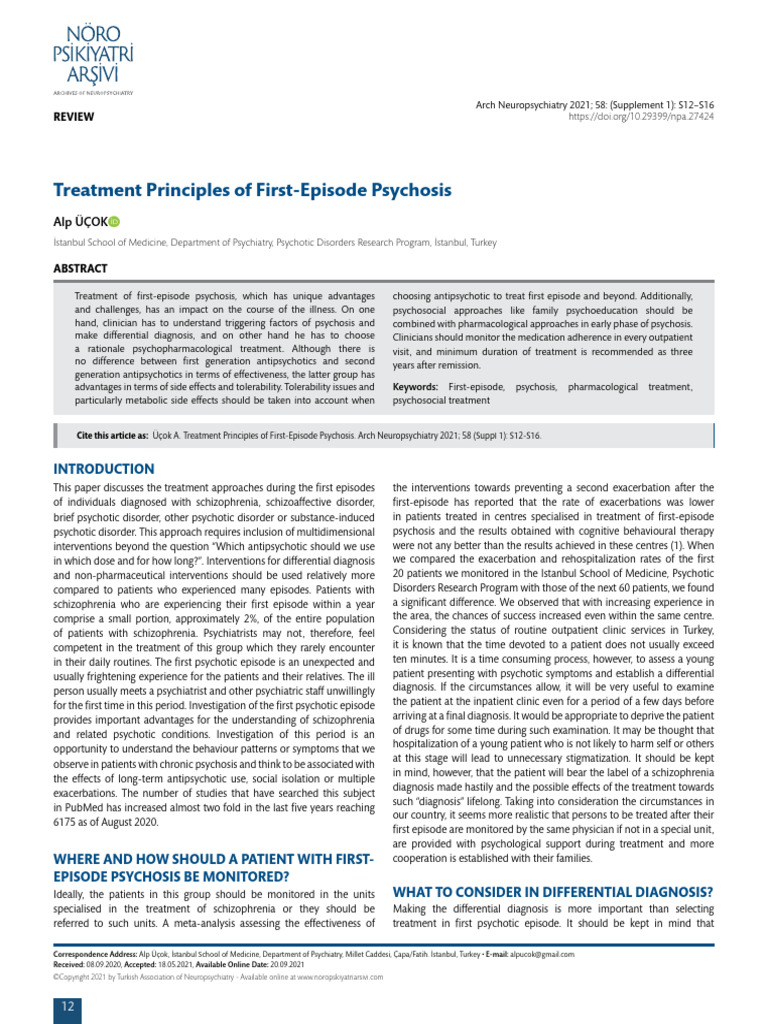 Treatment Principles of First-Episode Psychosis | PDF | Antipsychotic ...