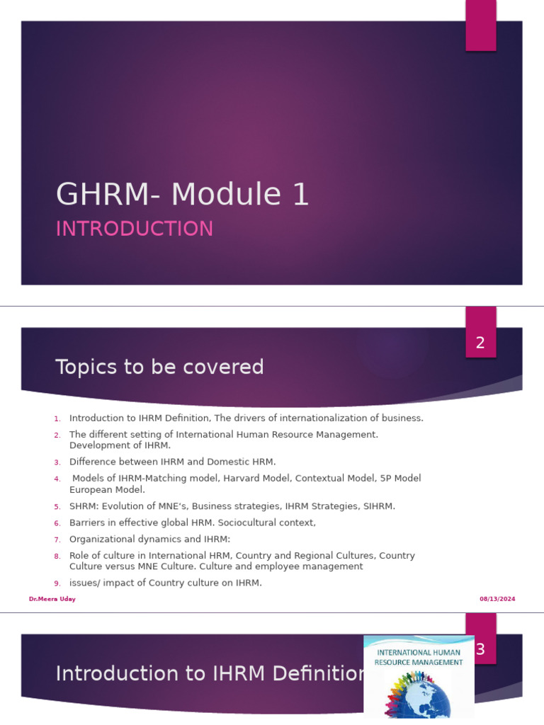 GHRM - Module 1 | PDF | Human Resource Management | Multinational ...