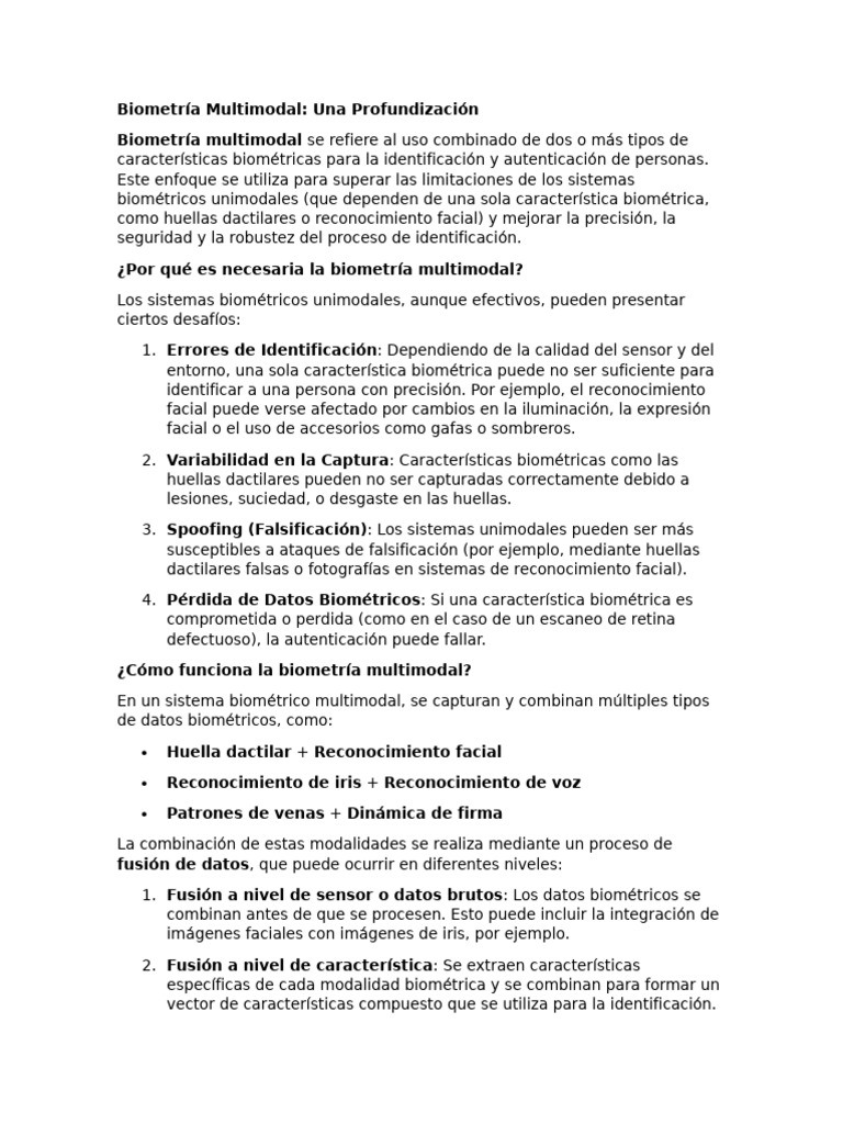 Biometría Multimodal | PDF | Biometría | Ciencias de la Computación