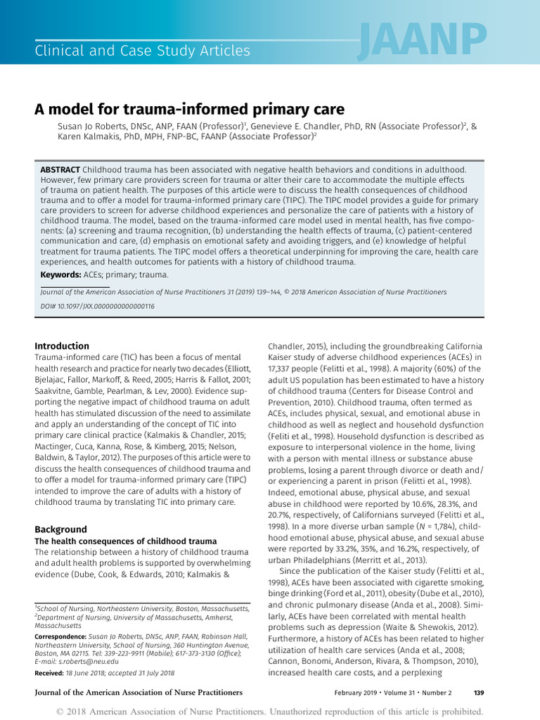 A model for trauma-informed primary care (1) | PDF | Psychological ...