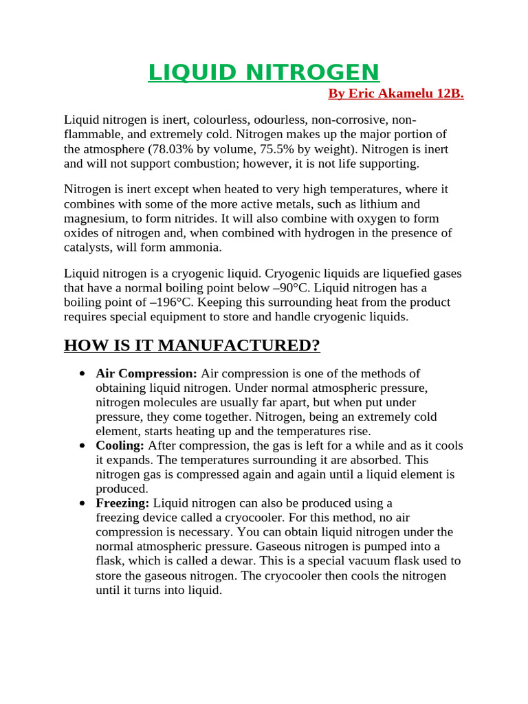 Liquid Nitrogen | PDF | Nitrogen | Liquids