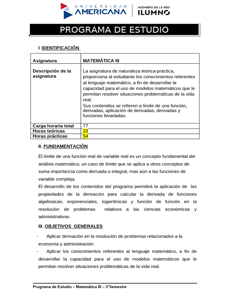 Programa MATEMATICA III | PDF | Derivado | Matemáticas