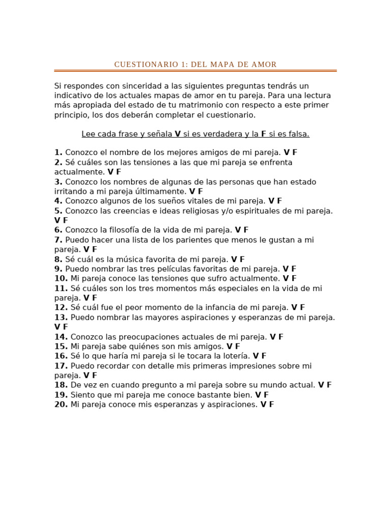 Cuestionario - del mapa de amor | PDF | Amor