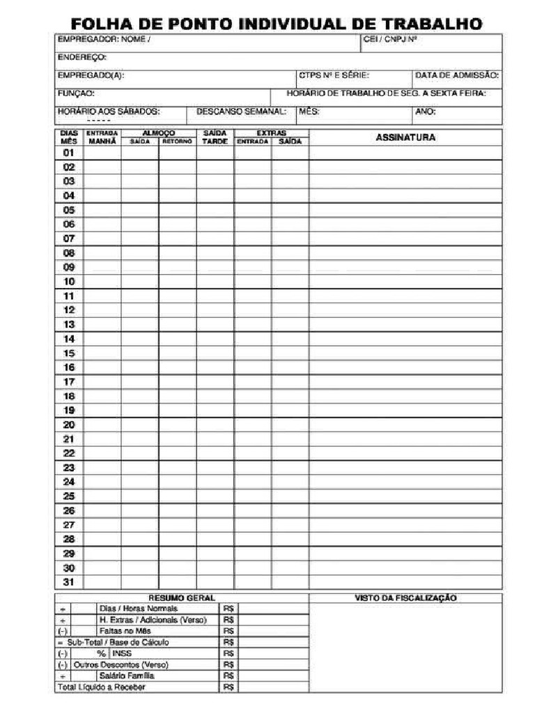 Folha de Ponto Manual | PDF