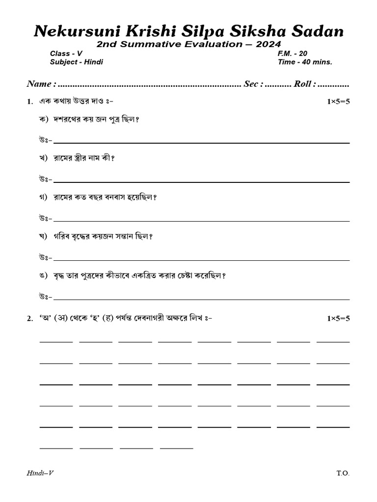 Nekursuni K.S.S. Sadan (2nd Summative) 2024 | PDF